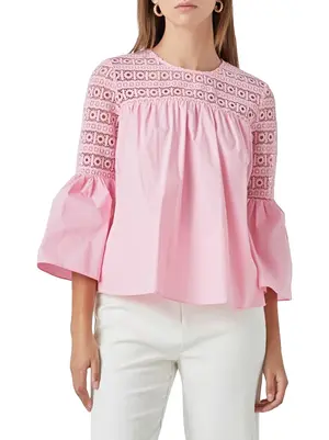 Endless Rose Endless Rose Bell Sleeve Lace Poplin Blouse Pink