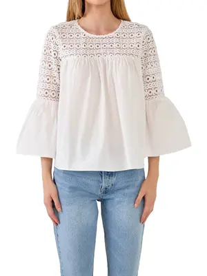 Endless Rose Endless Rose Bell Sleeve Lace Poplin Blouse White