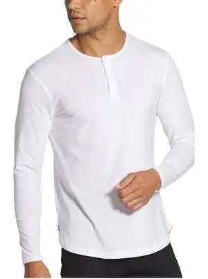 CUTS AO Curved Hem Long Sleeve Henley White