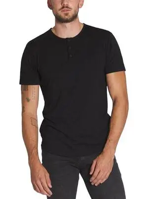 CUTS Ao Curved Hem Short Sleeve Henley - Black