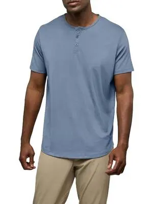 CUTS Ao Curved Hem Short Sleeve Henley - Cadet Blue