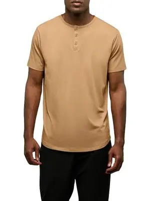 CUTS Ao Curved Hem Short Sleeve Henley - Latte