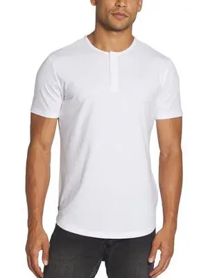 CUTS Ao Curved Hem Short Sleeve Henley - White