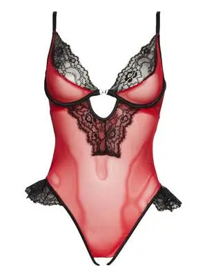 COQUETTE Lace Mesh Teddy - Red