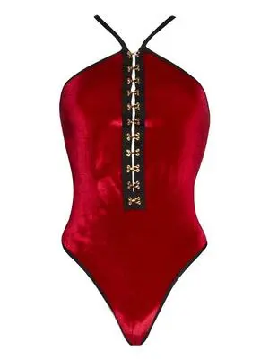 COQUETTE Strappy Back Velvet Teddy - Red