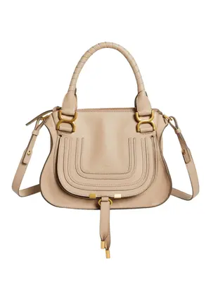 Chloé Small Marcie Leather Satchel Nomad Beige