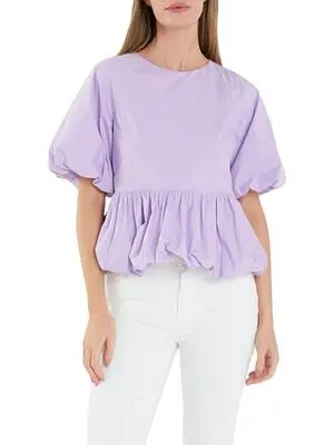English Factory Balloon Poplin Peplum Top - Lavender
