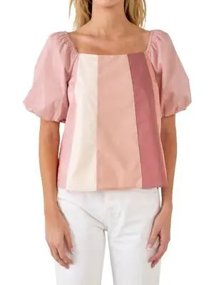 English Factory Puff Sleeve Colorblock Top - Multi