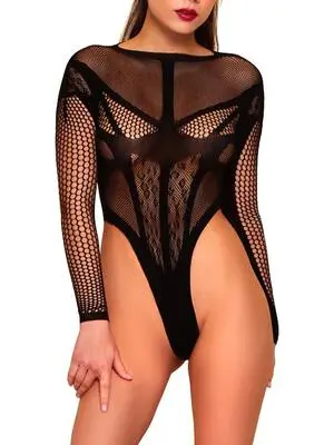 HAUTY Long Sleeve Hosiery Thong Teddy - Black
