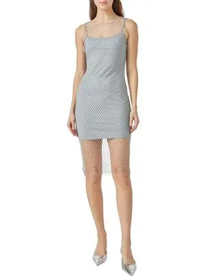 Endless Rose Beaded Mesh Camisole Dress - Silver