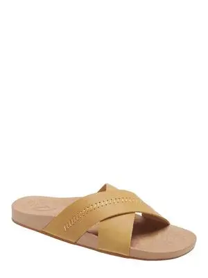 Olukai Kipea Olu Leather Slide Sandals - Golden Harvest/golden Sand