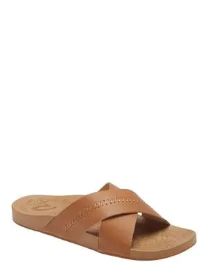 Olukai Kipea Olu Leather Slide Sandals - Sahara/sahara