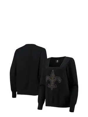 CUCE New Orleans Saints Rhinestone Embellished Square Neck Sweatshirt - Black