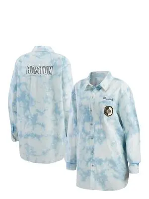 WEAR BY ERIN ANDREWS Boston Bruins Tie-dye Denim Oversized Shirt - White
