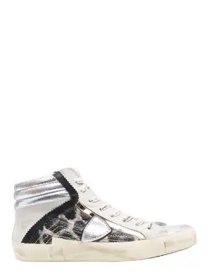 Philippe Model Prsx Leopard-print Mid-top Sneakers - Silver