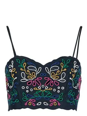 Chloé Embroidered Cotton Top - Blue