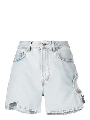 Off-White Cut-out Denim Shorts - Blue