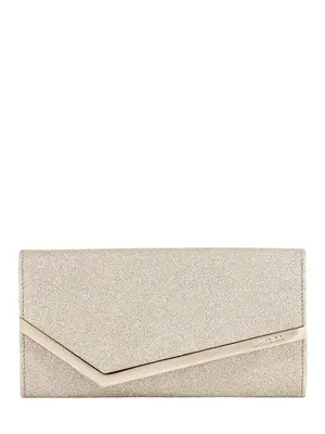 JIMMY CHOO Emmie Glitter Leather Clutch - Platinum Ice