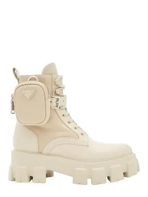 Prada Monolith Leather And Nylon Combat Boots - Neutral