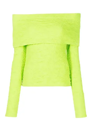 MSGM Off-shoulder Textured Top - Green