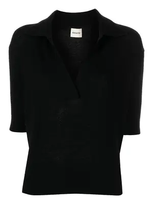 Khaite Short-sleeved Cashmere Polo Top - Black