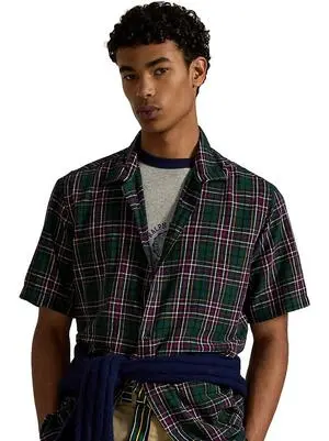 Ralph Lauren Classic Fit Plaid Linen-cotton Shirt - Green Purple Multi