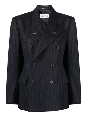 MAISON MARGIELA Pinstripe Double-breasted Wool Blazer - Blue
