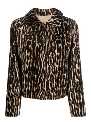 YVES SALOMON Leopard-Print Shearling Jacket