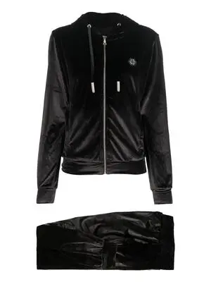 Philipp Plein Logo-patch Velvet-cotton Trousers - Black