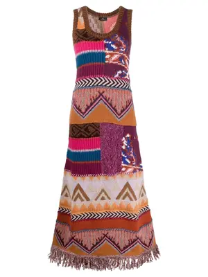 Etro Intarsia Knit Long Dress - Brown