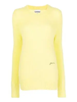 GANNI Logo-embroidered Crew-neck Jumper - Yellow