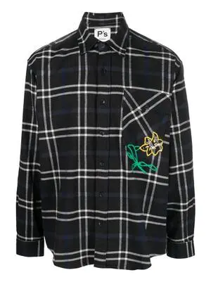 PRESIDENT’S Embroidered-floral Check Shirt - Grey