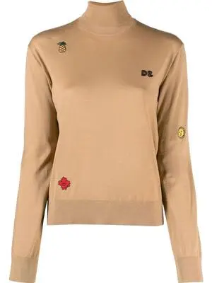 Dsquared2 Logo-embroidered Roll-neck Jumper - Brown