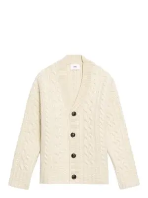 Ami V-neck Cable Knit Cardigan - White