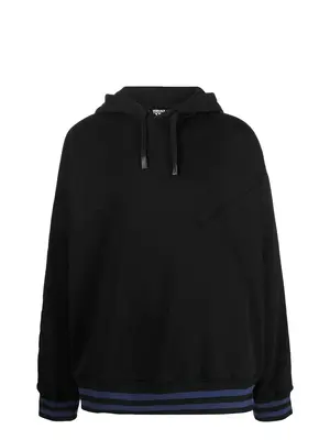Versace Logo-print Striped-trim Hoodie - Black