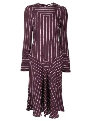 Stella McCartney Striped Silk Midi Dress - Red