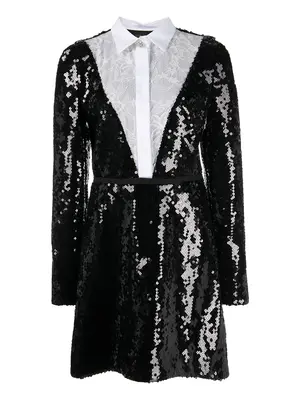 Giambattista Valli Floral Lace Sequined Dress - Black