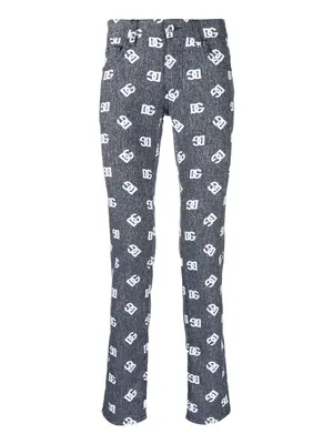 Dolce & Gabbana Slim-cut Monogram-print Jeans - Blue