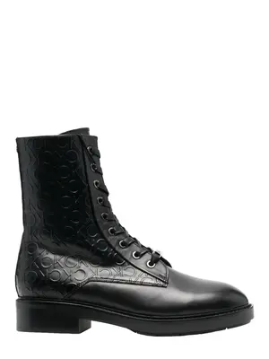 Calvin Klein Debossed Monogram Calf Leather Combat Boots - Black