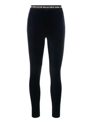 Versace Logo-waistband Velvet Leggings - Blue