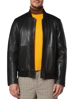 Andrew Marc Macneil Leather Bomber Jacket - Black