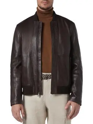 Andrew Marc Macneil Leather Bomber Jacket - Hickory