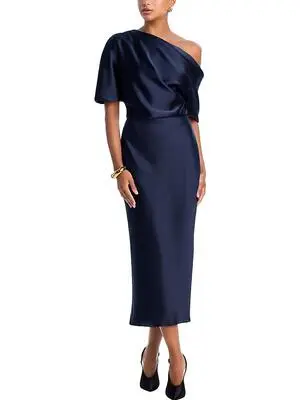 Amsale Amsale Draped Pencil Midi Dress Navy