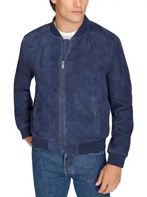 Cole Haan Suede Bomber Jacket Navy