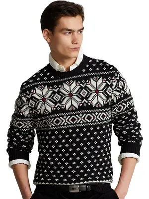 Ralph Lauren Ralph Lauren Snowflake Cotton-Cashmere Sweater Black Multi