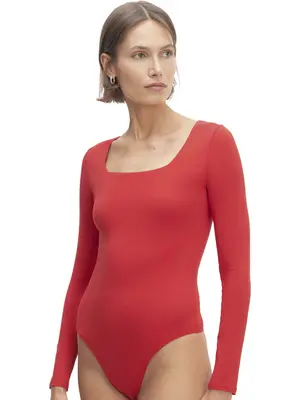 Everlane Long-Sleeve Supima® Square-Neck Bodysuit Goji Berry