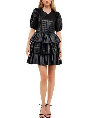 English Factory Eyelet Faux Leather Minidress - Black