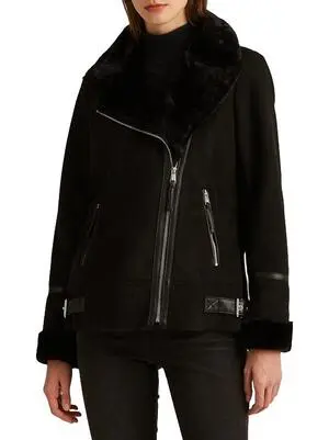 Ralph Lauren Faux Shearling Moto Jacket Black