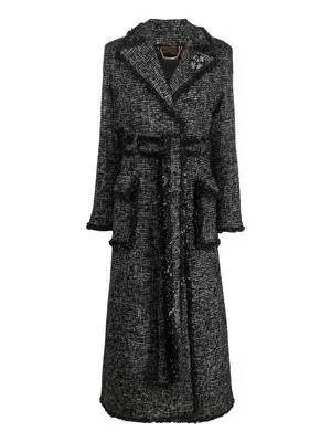 Philipp Plein Belted-waist Bouclé Coat - White