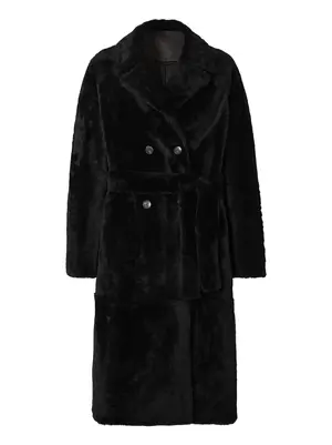 YVES SALOMON Double-Breasted Shearling Coat Black
